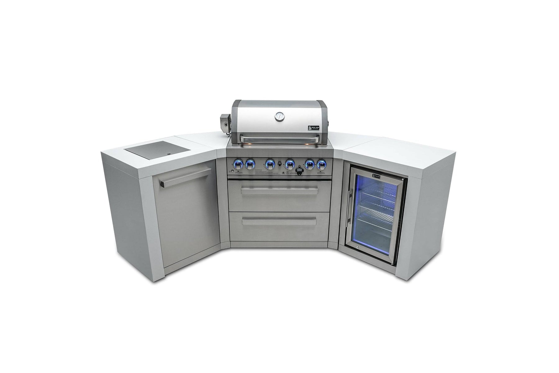 Mont Alpi 400 4-Burner Deluxe Island w/ Fridge & 45 Degree Corners ...