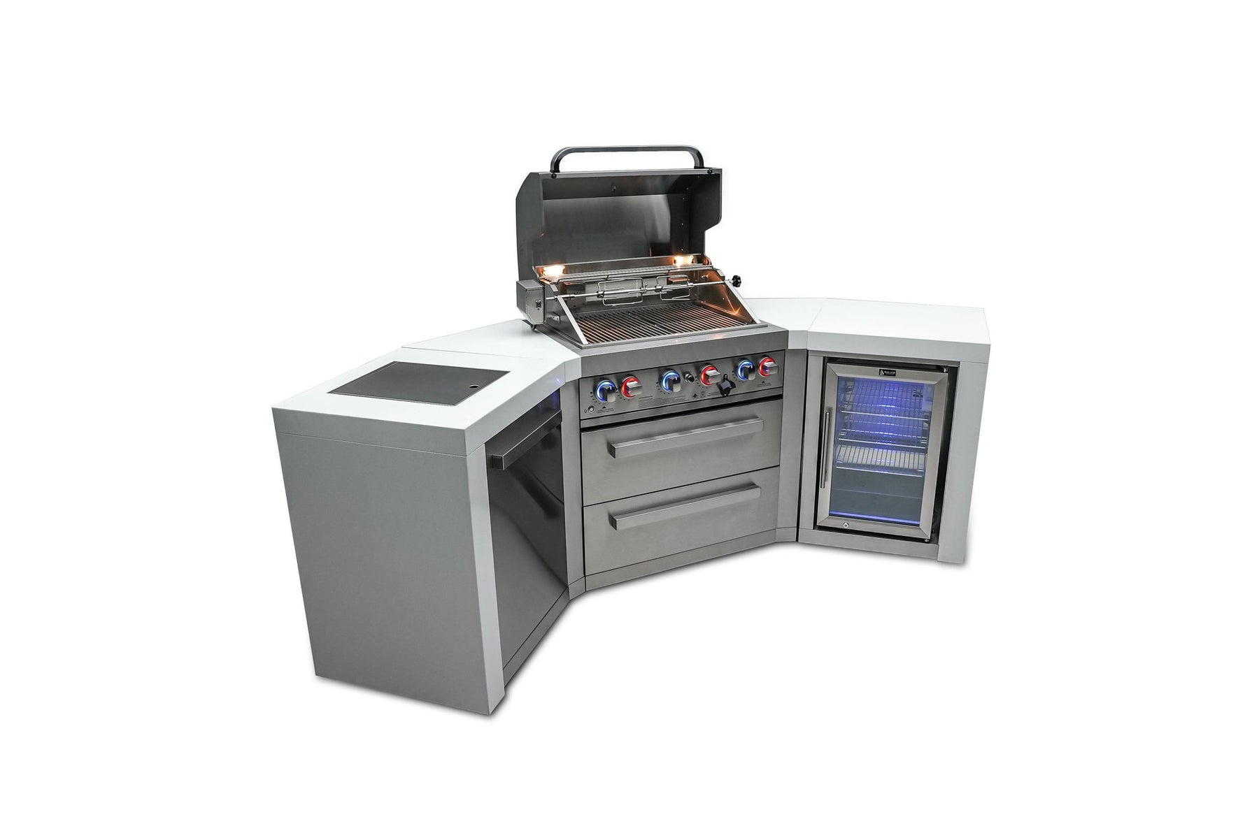 Mont Alpi 400 4-Burner Deluxe Island w/ Fridge & 45 Degree Corners ...